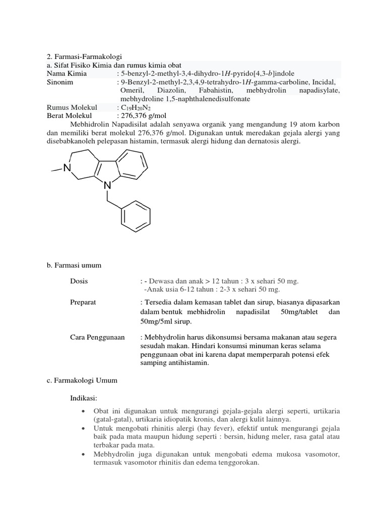 Mebhydrolin: Obat Alergi dan Dosisnya | PDF