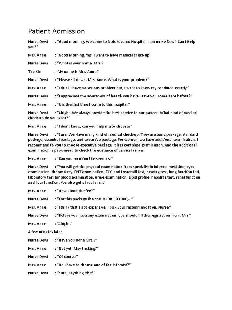 Patient Admission Dialogue and Showing Direction | PDF | Physical ...