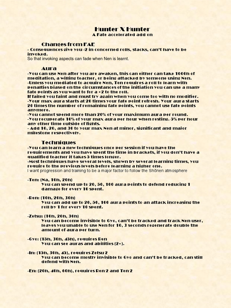 Changes From FAE: Hunter X Hunter | PDF