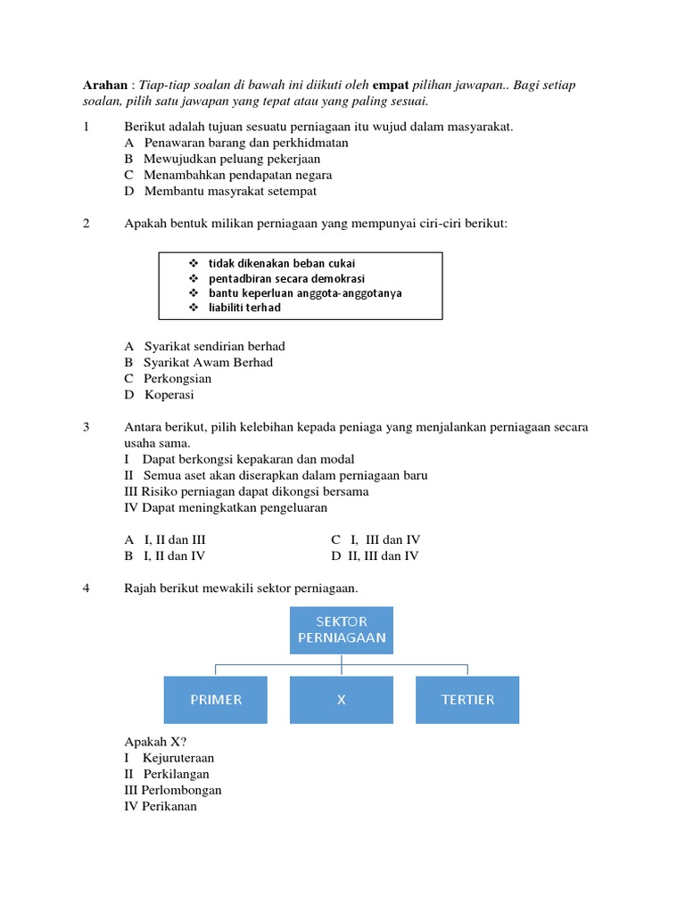 Soalan k1 Percubaan SPM Perniagaan 2018edit | PDF