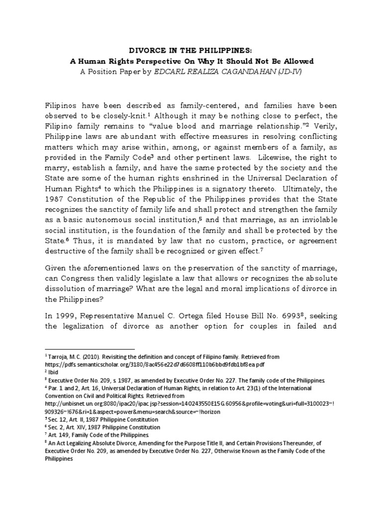 Divorce Position Paper by Ed | PDF | Divorce | Remarriage