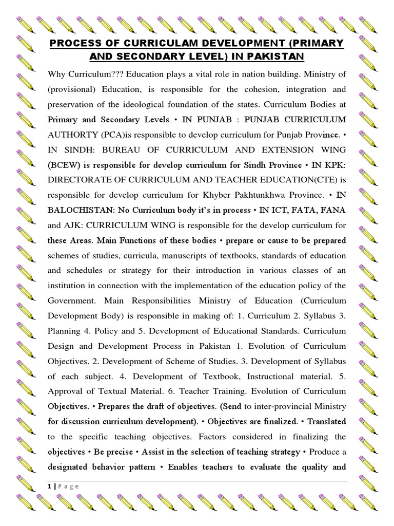 Process of Curriculaum Development in Pakistan | PDF | Curriculum | Expert