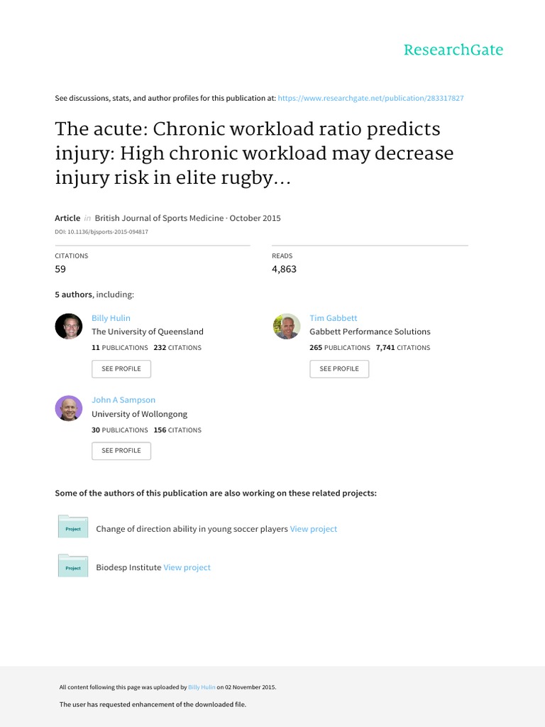 The Acute: Chronic Workload Ratio Predicts Injury: High Chronic ...