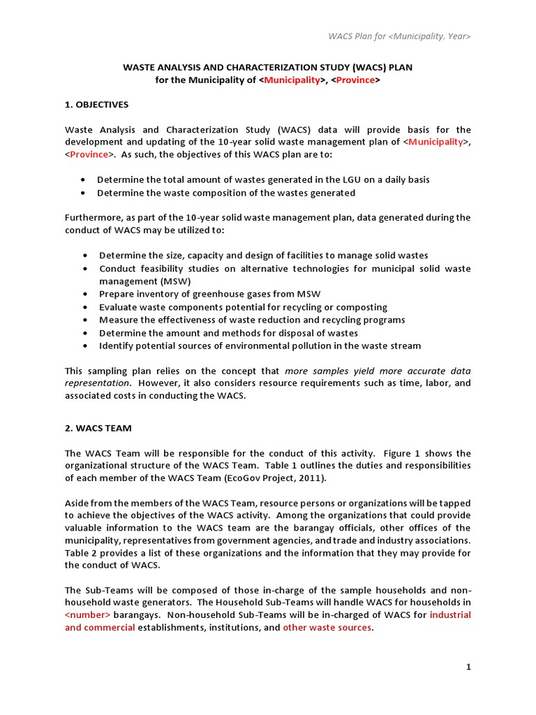 WACS Plan Template 2-25-19 | PDF | Municipal Solid Waste | Waste Management