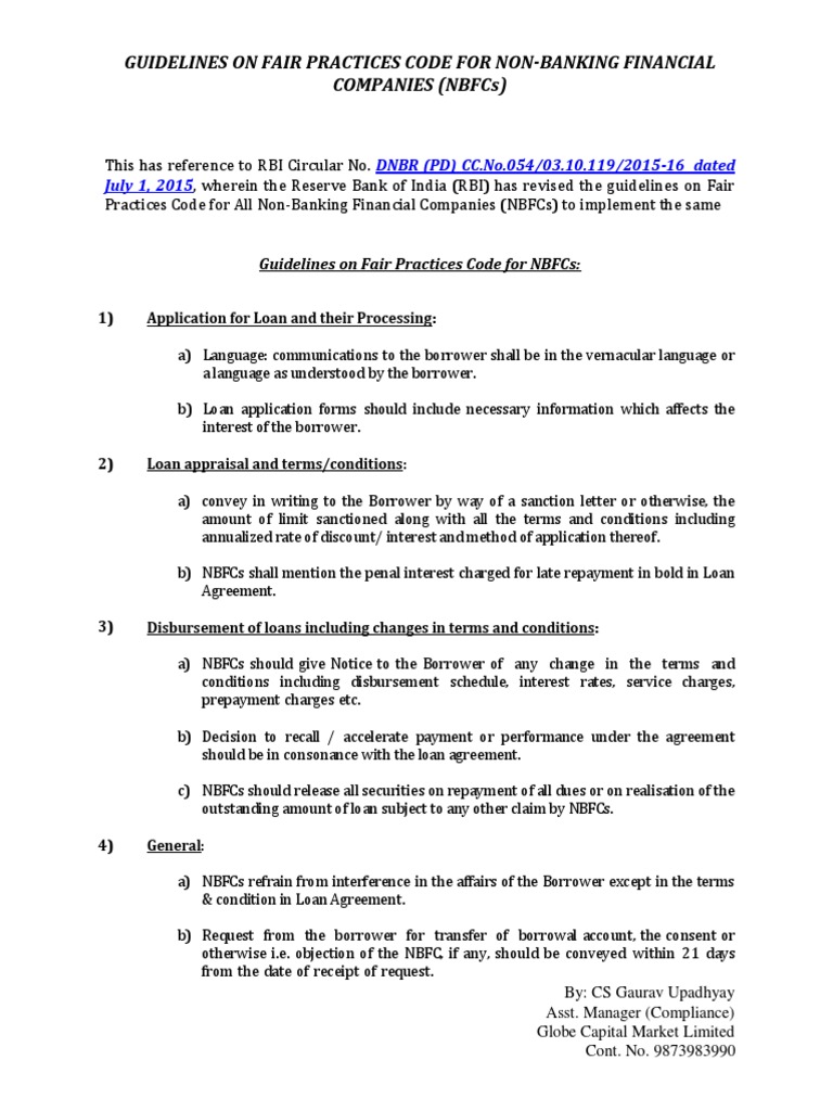 RBI Fair Practice Code | PDF | Non Bank Financial Institution | Interest