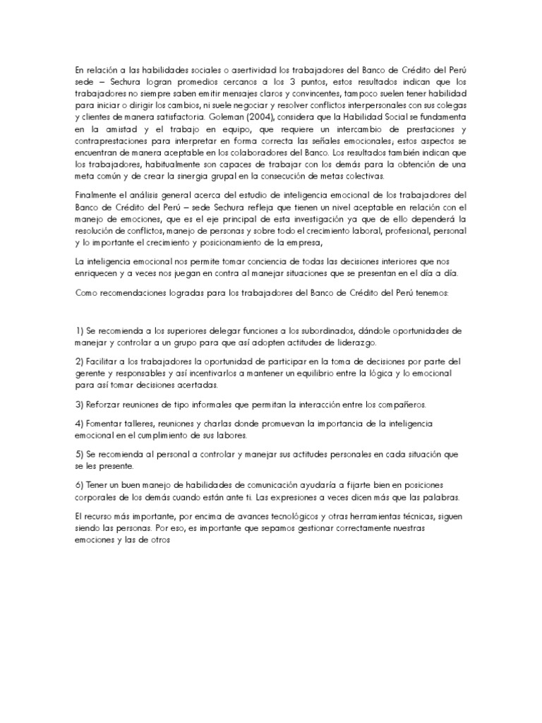 Caso BCP | Descargar gratis PDF | Inteligencia | Las emociones