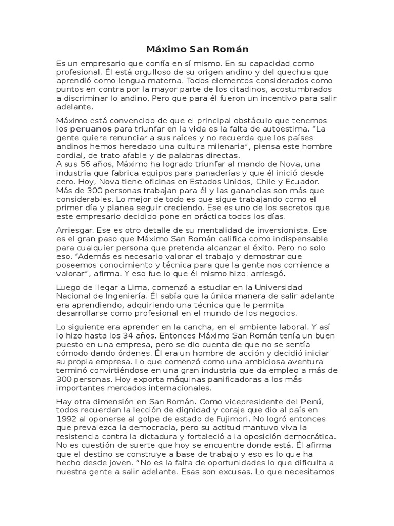 Máximo San Román - Emprendimiento y Responsabilidad Social | PDF | Perú