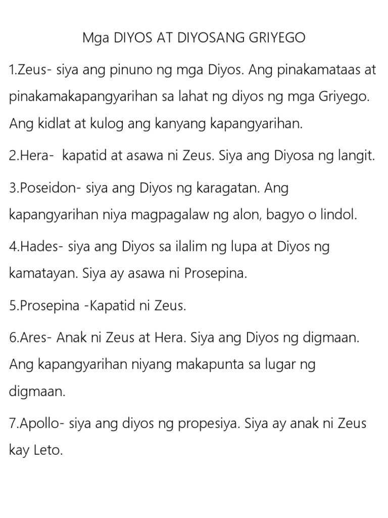 Mga DIYOS AT DIYOSANG GRIYEGO | PDF