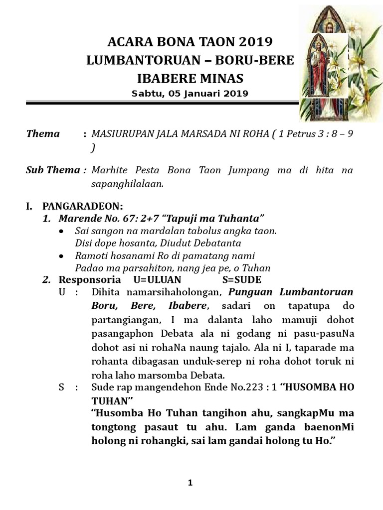 Susunan Acara Bona Taon 2019 | PDF | Seni & Disiplin Bahasa | Kajian ...