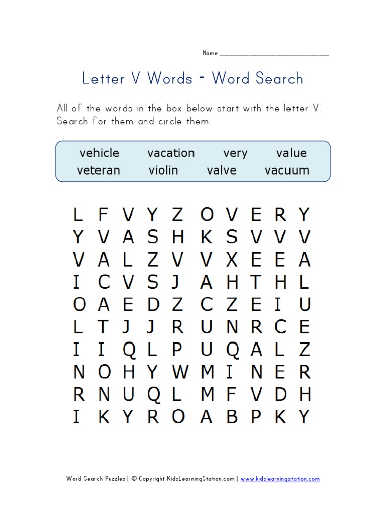 C42ec Letter V Word Search | PDF | Language Arts & Discipline