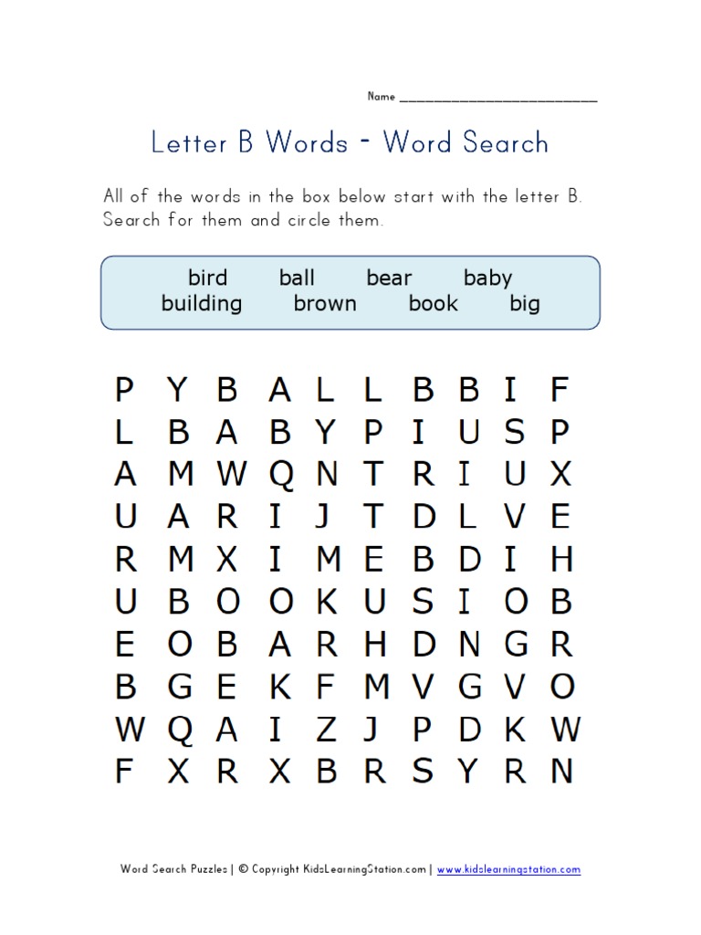 2e87f Letter B Word Search | PDF