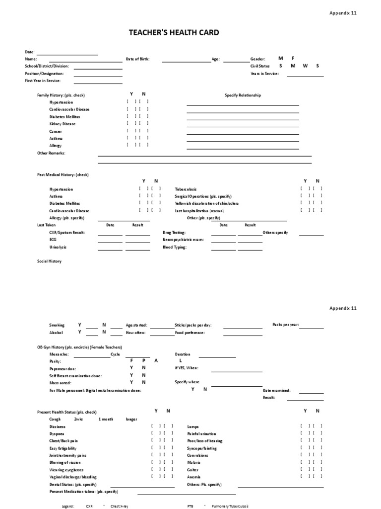 Teacher's Health Card Template | PDF | Cardiovascular Diseases ...
