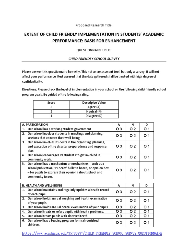 Child Friendly School Survey Questionnaire | PDF | Literacy | Teachers