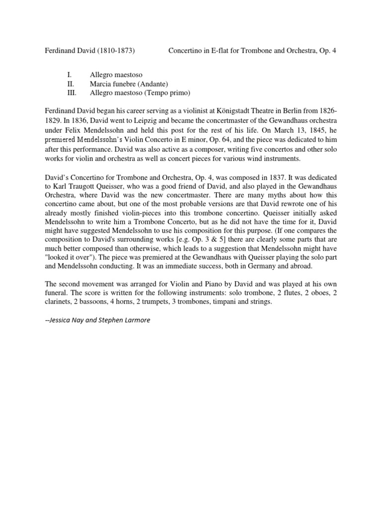 Ferdinand David's Trombone Concertino Op. 4 | PDF | Classics