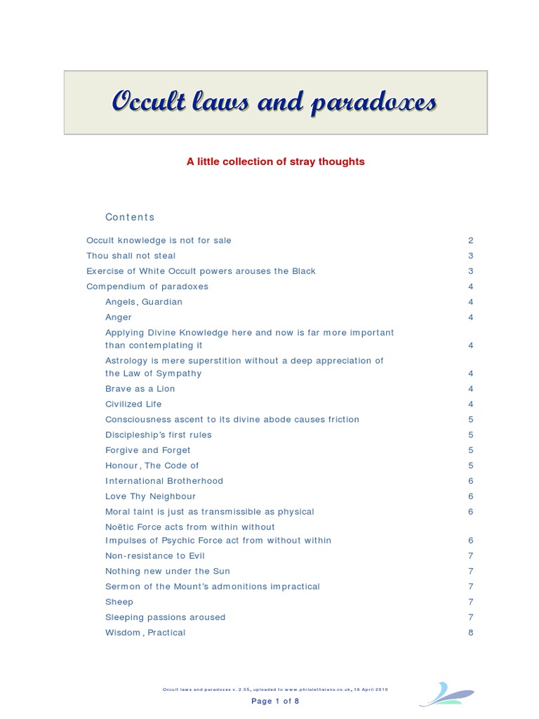Occult Laws and Paradoxes | PDF | Occult | Helena Blavatsky