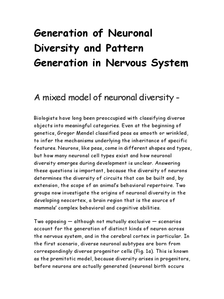 Generation of Neuronal Diversity and Pattern Generation in Nervous ...