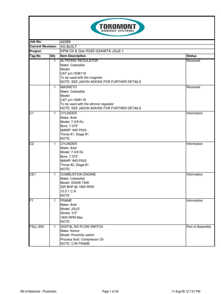 Bom As Built | PDF | Valve | Pressure Measurement