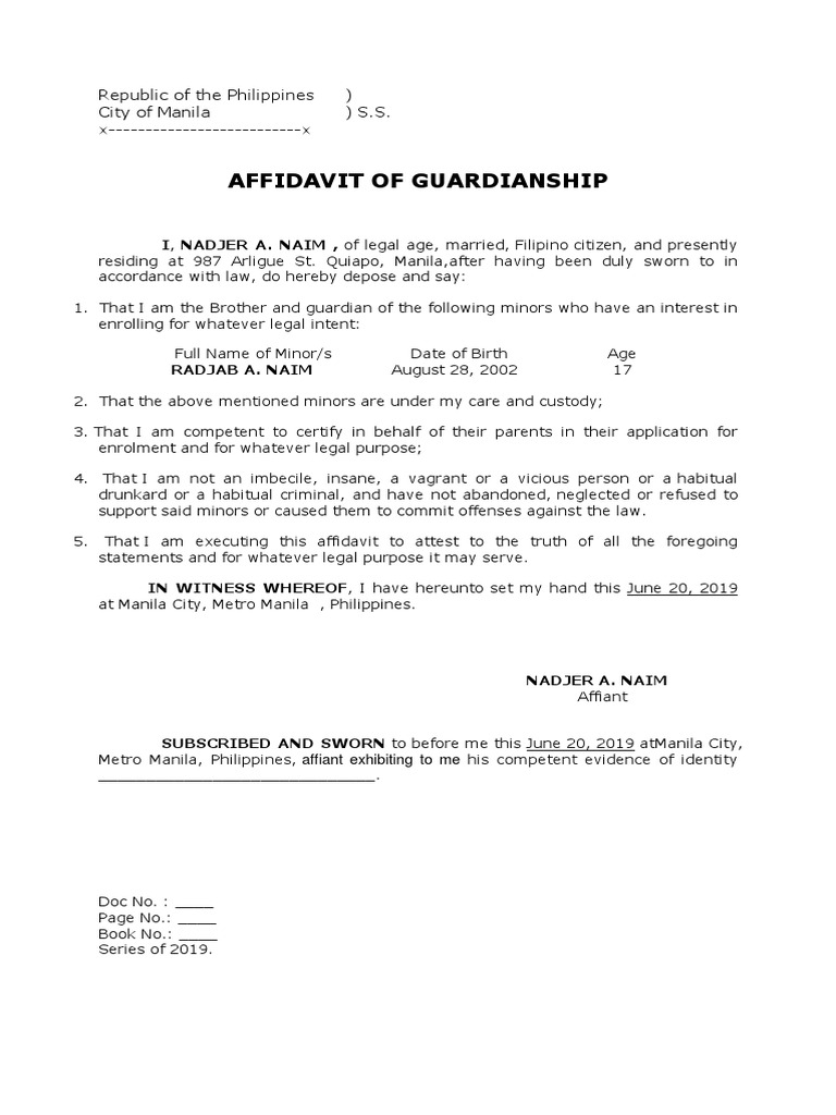 Affidavit of Guardianship | PDF