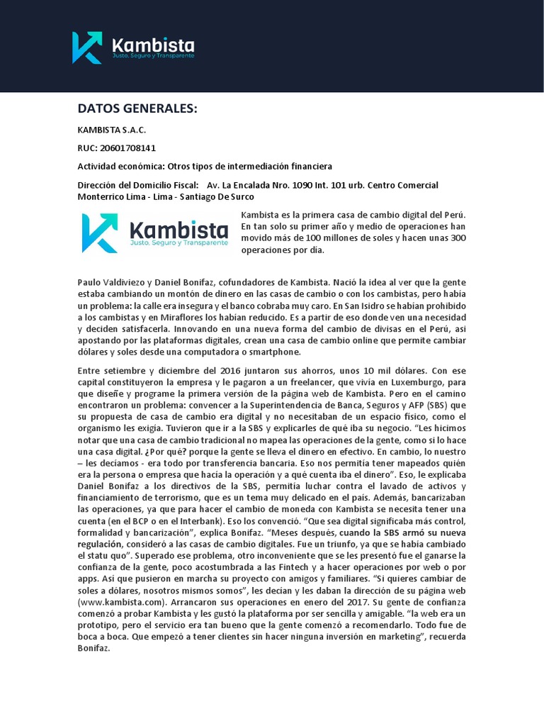 Kambista: Casa de Cambio Digital en Perú | PDF | Dinero | Empresa de inicio