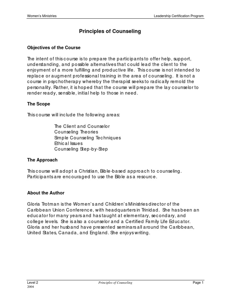 Principles of Counseling: Objectives of The Course | PDF ...
