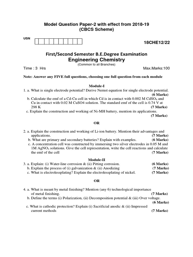 VTU Engineering Chemistry Model Paper | PDF | Physical Sciences | Materials