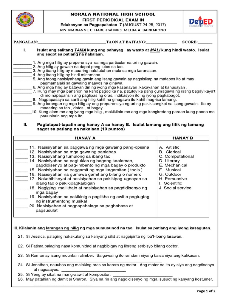 ESP 7 1st Periodical | PDF