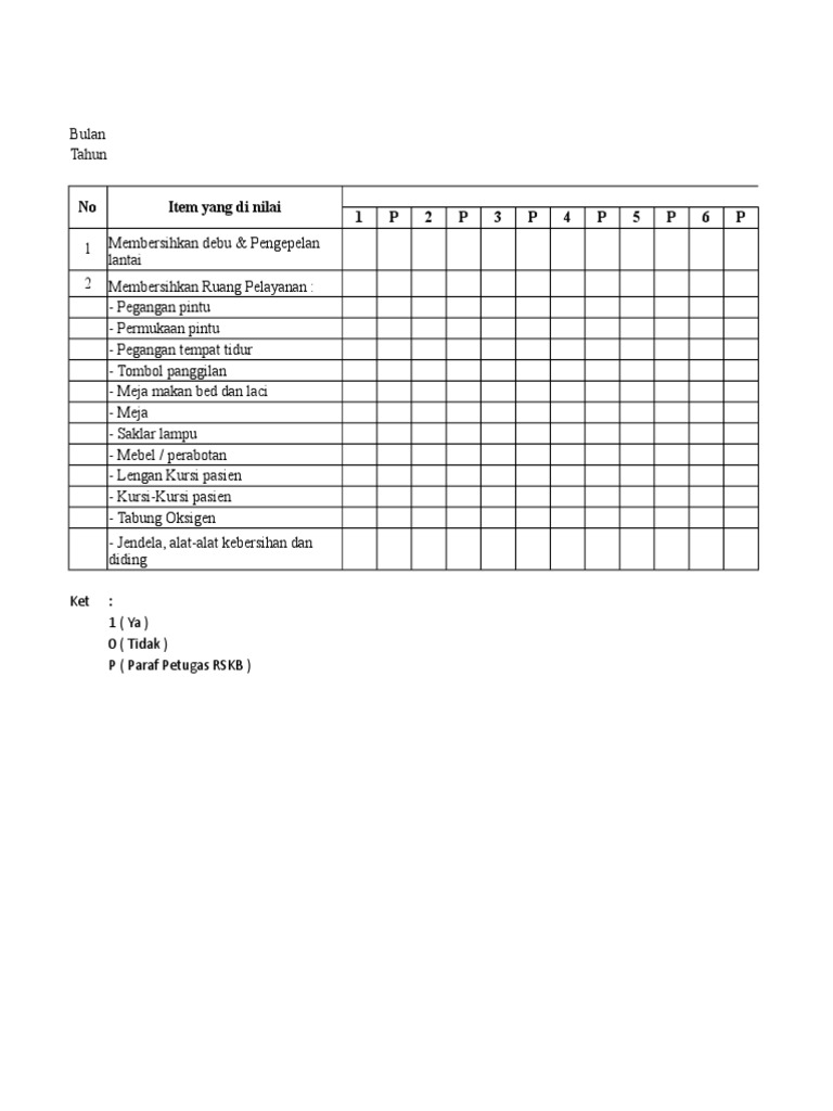 Checklist Kebersihan Ruangan dan Toilet | PDF