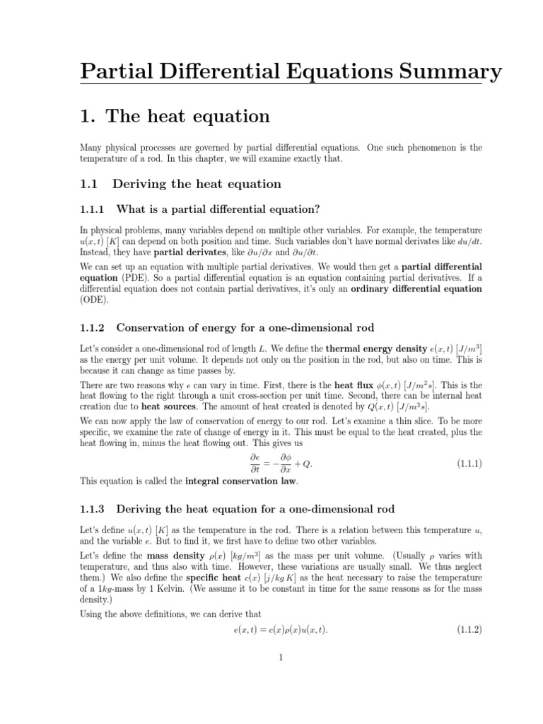 Heat Equation and PDEs Overview | PDF | Fourier Series | Ordinary ...