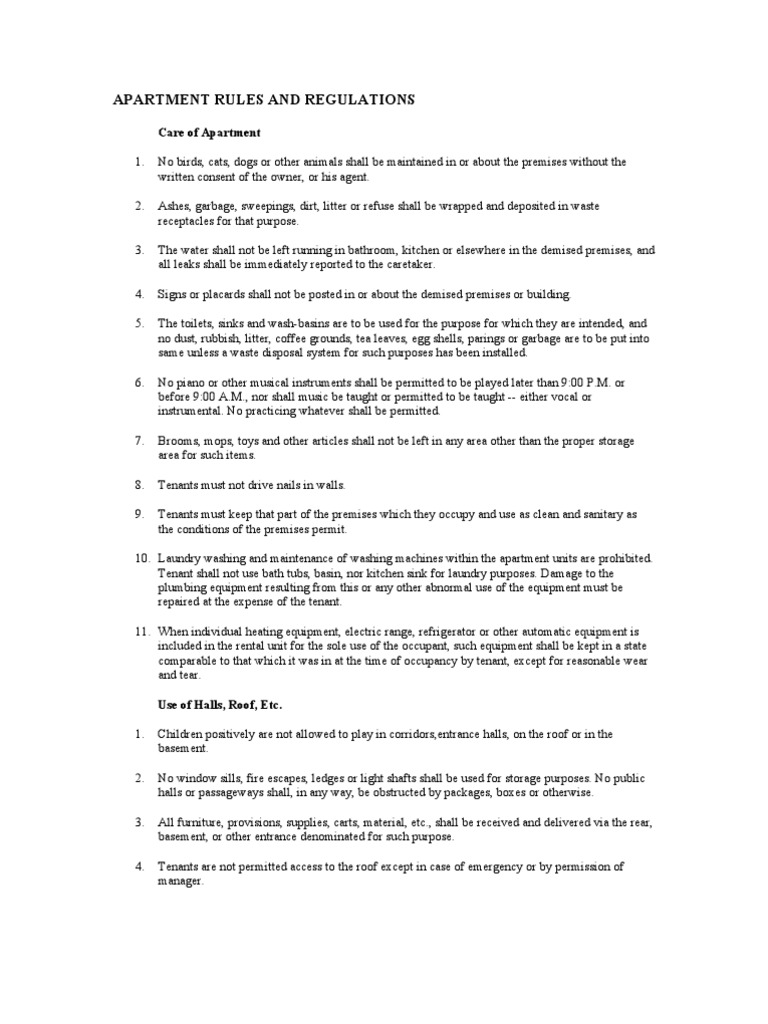 Apartment Rules and Regulation 1 | PDF | Laundry | Bathroom