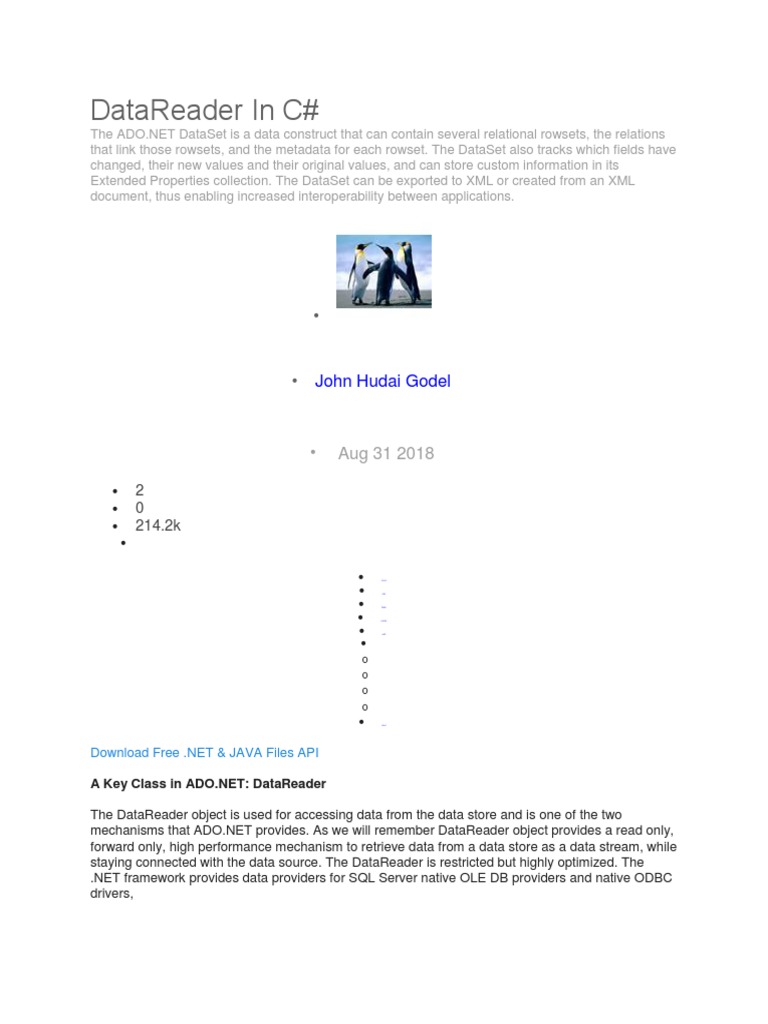 Datareader In C John Hudai Godel Pdf Method Computer Programming Microsoft Sql Server