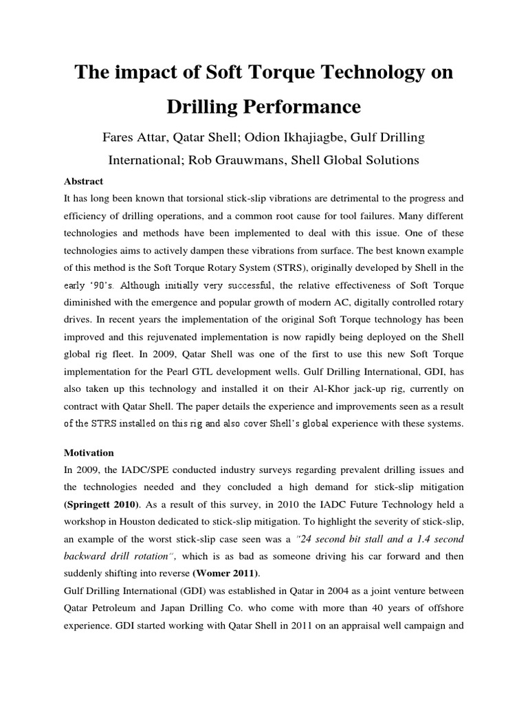 Soft Torque System (Paper) - OME Paper 112 | PDF | Drilling | Friction