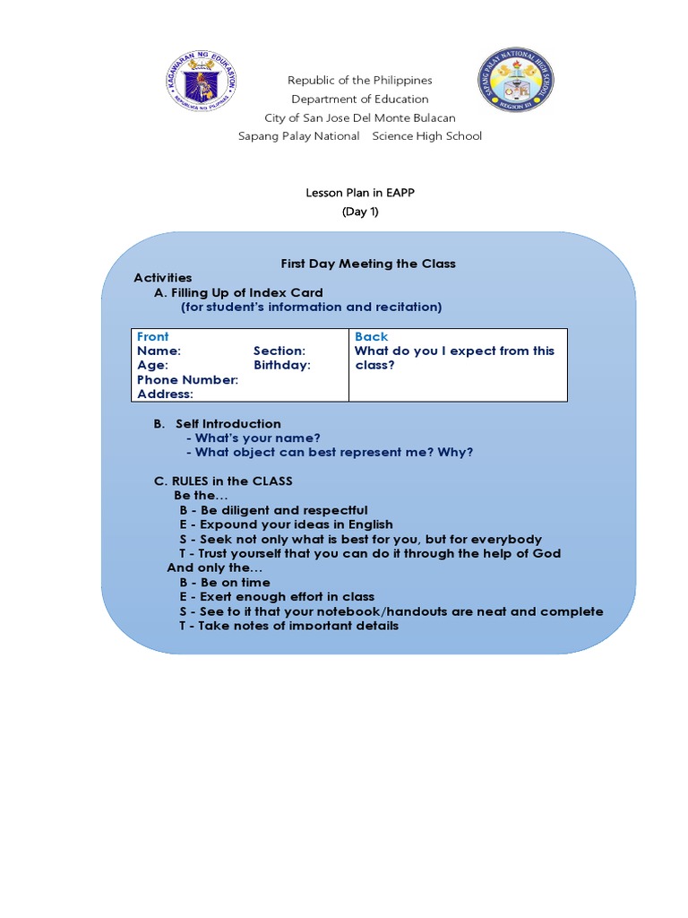 Teacher Grace - Lesson Plan (EAPP) | PDF | Lesson Plan | Learning