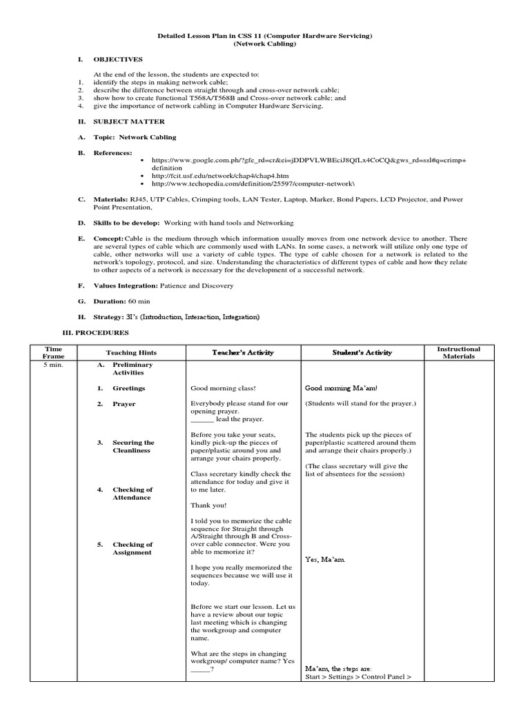 Network Cabling Essentials: A Detailed Lesson Plan on Creating Network ...