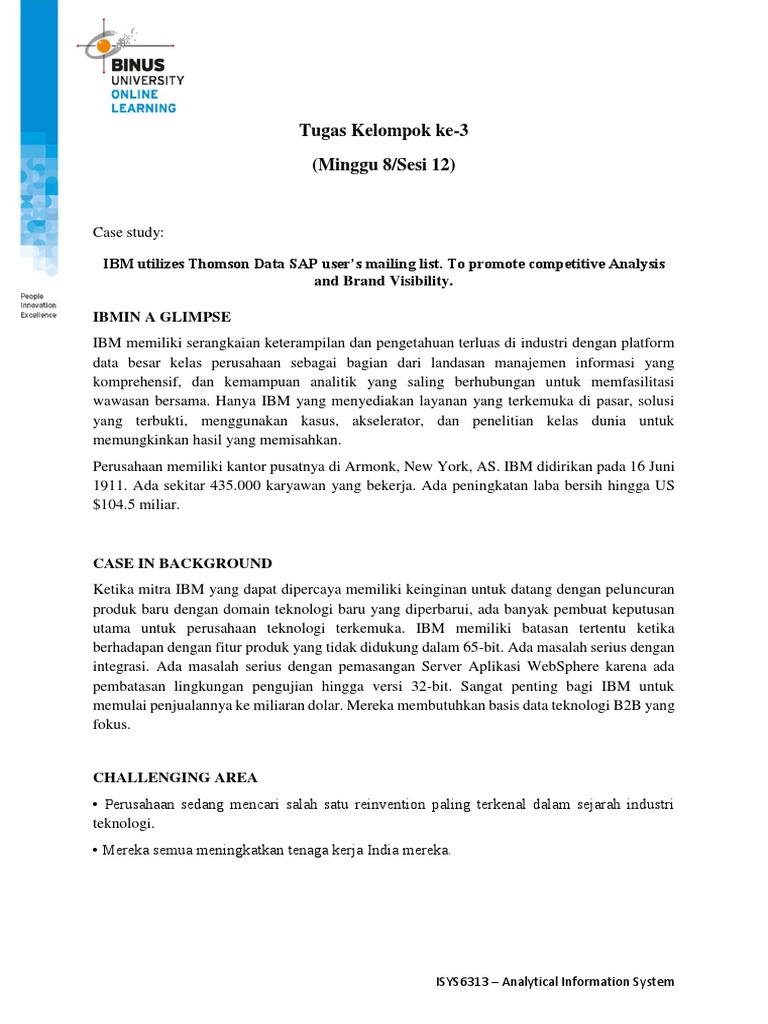 Isys6313 - TK3 - W8 - S12 - R1 - Team | PDF | Bisnis | Komputer