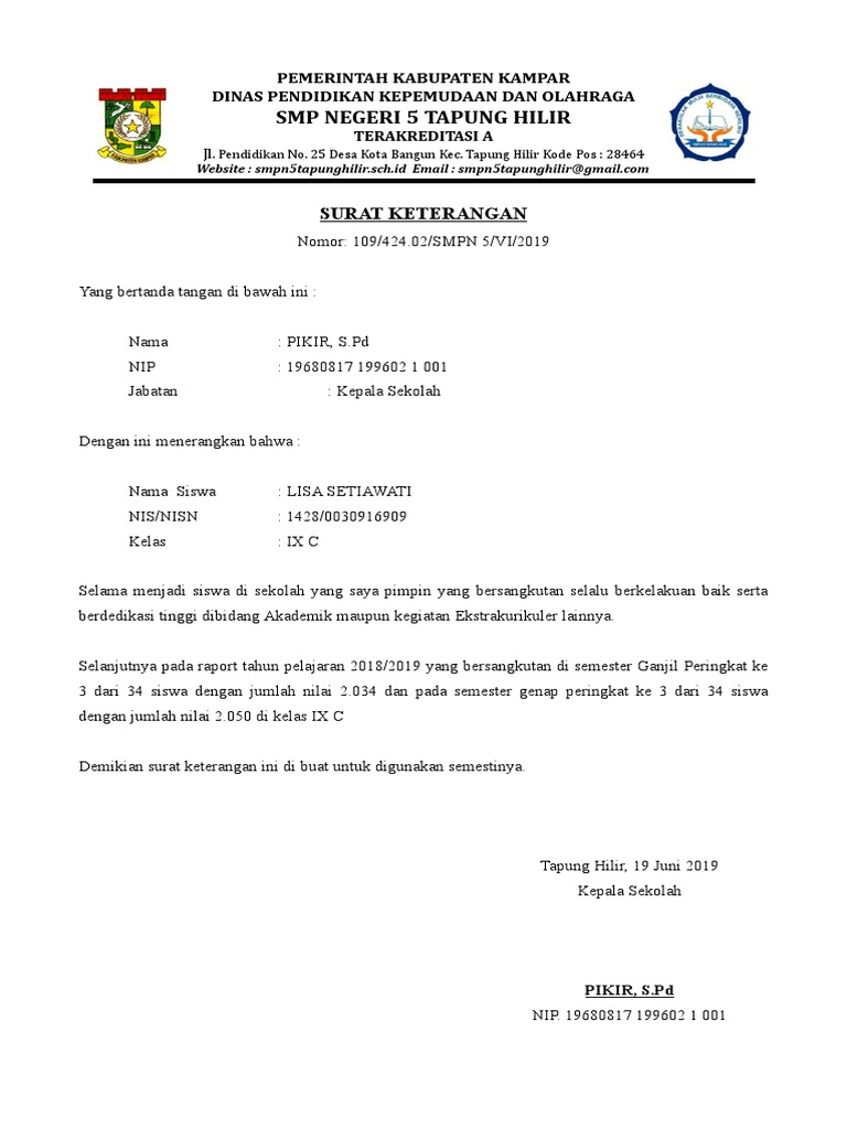 Surat Keterangan Prestasi | PDF