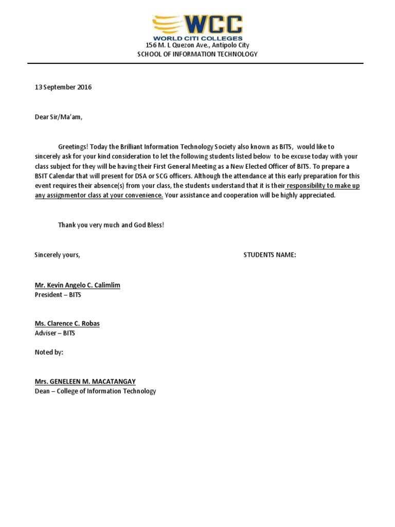 Excuse Letter 1 | PDF