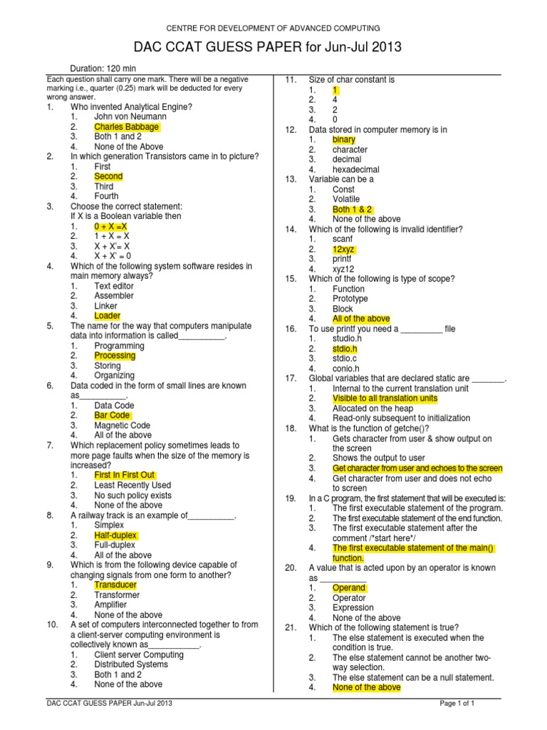 CDac CCAT Question Paper PDF | PDF | Queue (Abstract Data Type) | Software Engineering