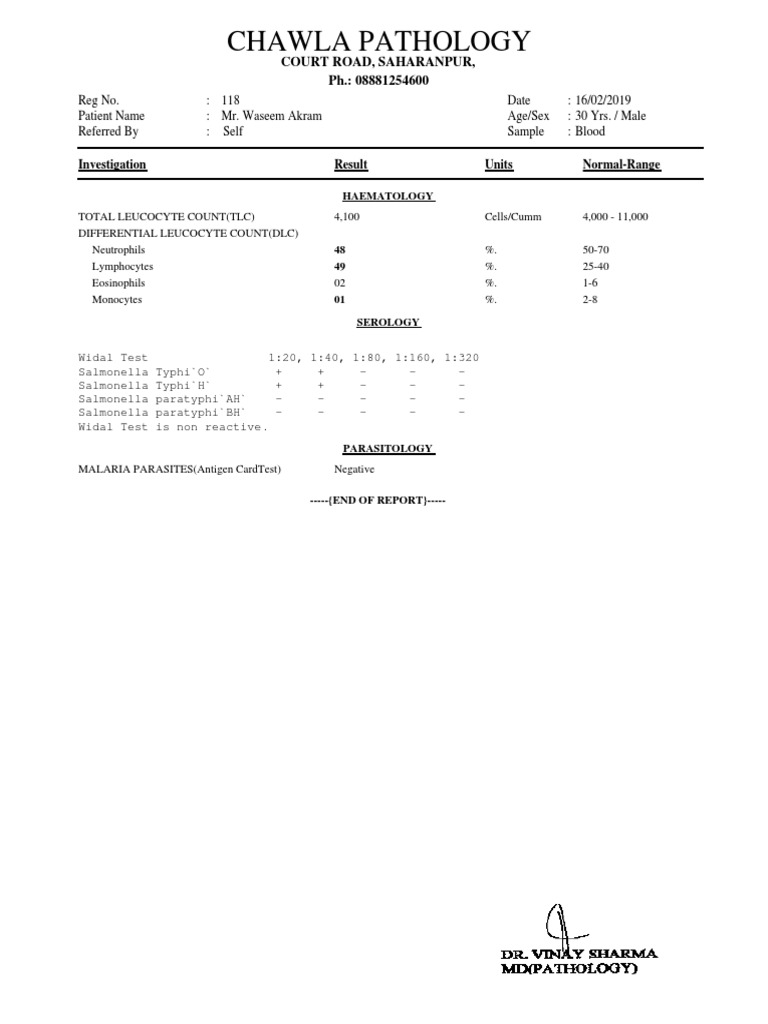 Chawla Pathology: Normal-Range Units Result Investigation | PDF