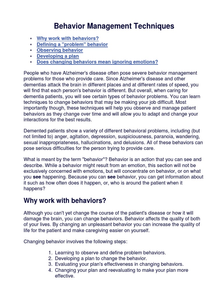 Behavior Management Techniques | Download Free PDF | Dementia | Behavior