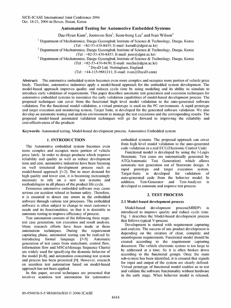Automated Testing For Automotive Embedded Systems: 2department ...