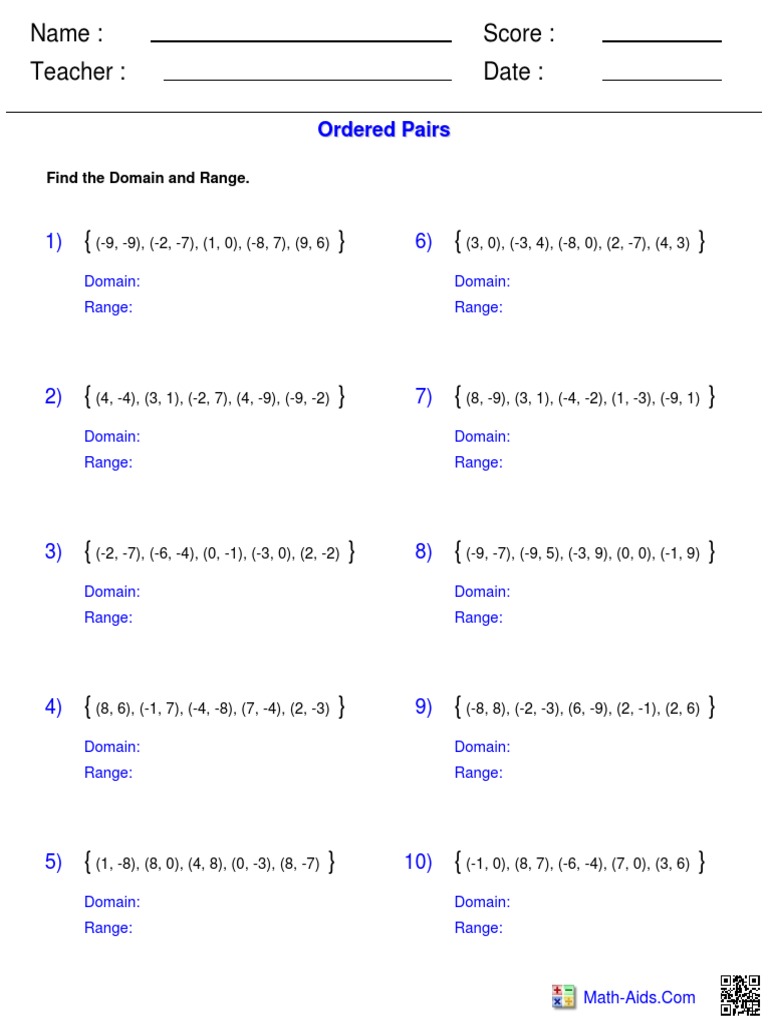 Domain and Range of Ordered Pairs | PDF