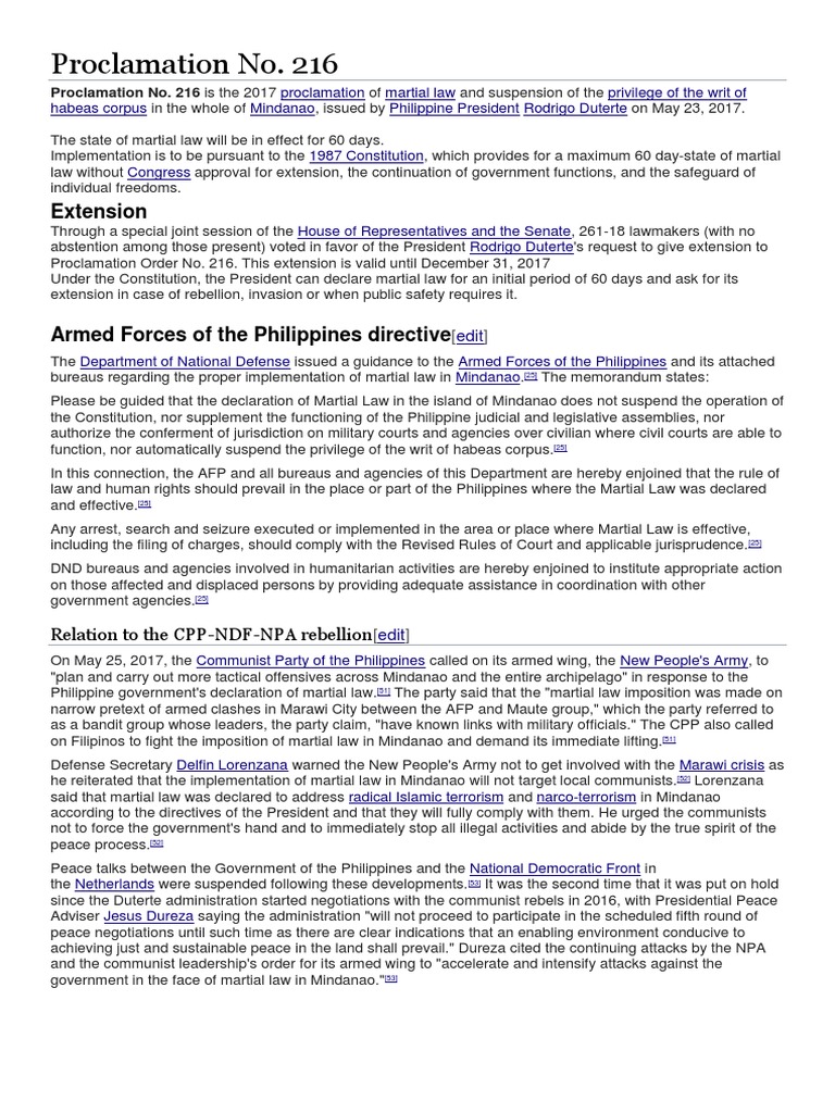 Proclamation No. 216: Extension | PDF | Government | Public Law