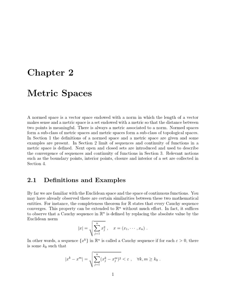 Chapter 2 Metric Spaces 2018 | PDF | Norm (Mathematics) | Continuous ...