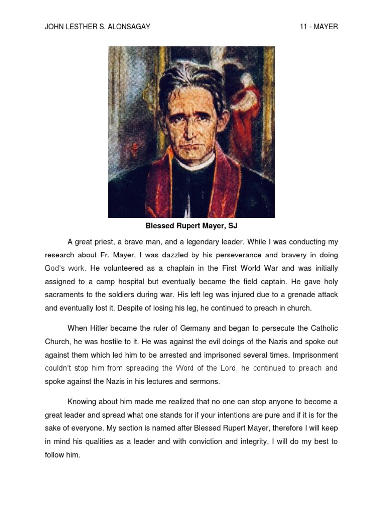 John Lesther S. Alonsagay 11 - Mayer: Blessed Rupert Mayer, SJ | PDF