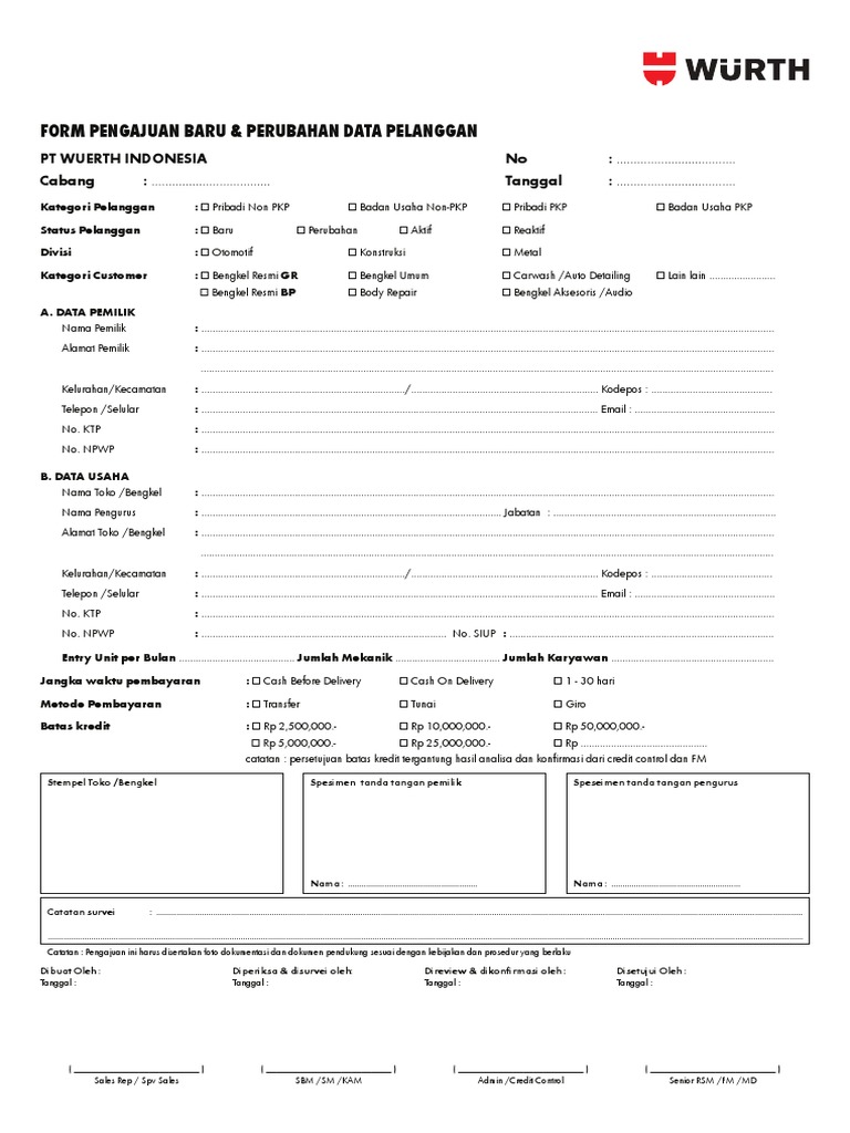 Form Pengajuan Pelanggan Baru Perubahan Data Pelanggan Update 2032018 | PDF