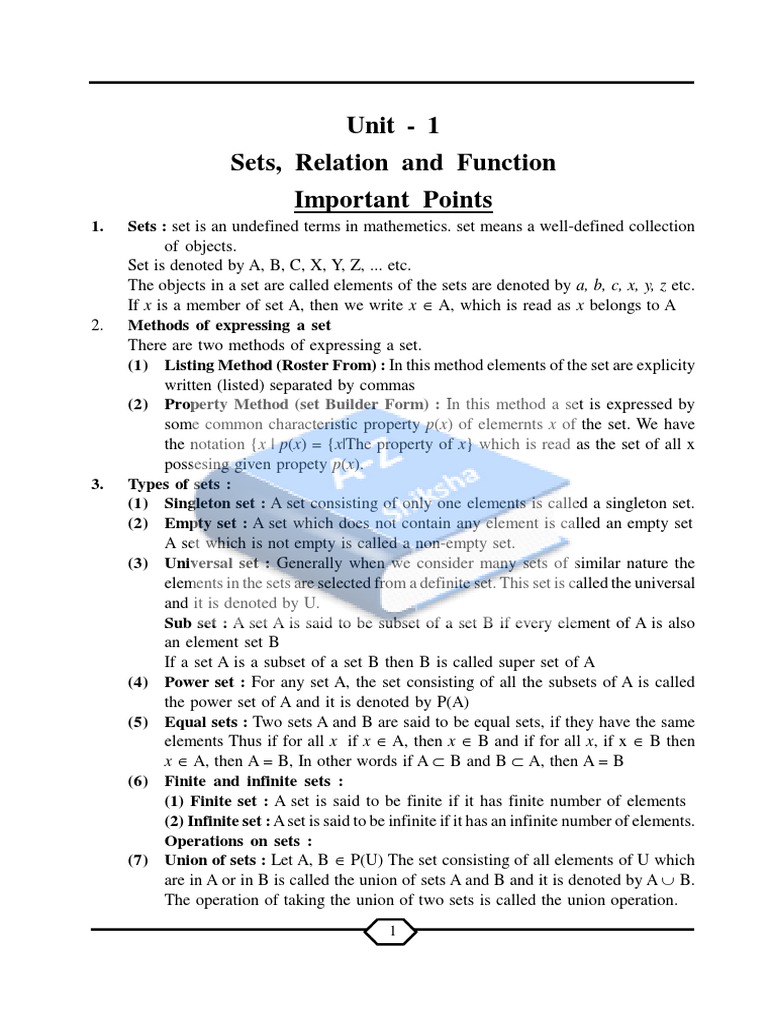 Sets, Relation and Functions | PDF | Set (Mathematics) | Function (Mathematics)