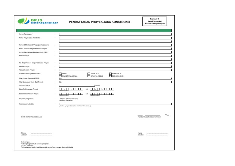 F1 Pendaftaran Proyek Jasa Konstruksi | PDF