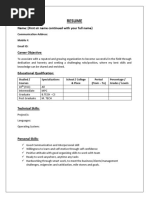 10th Pass Resume Format | PDF