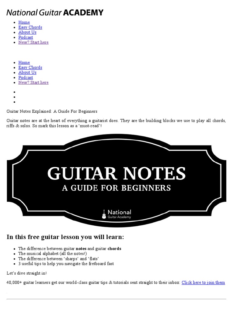 Beginner's Guide To Guitar Notes - National Guitar Academy | PDF ...