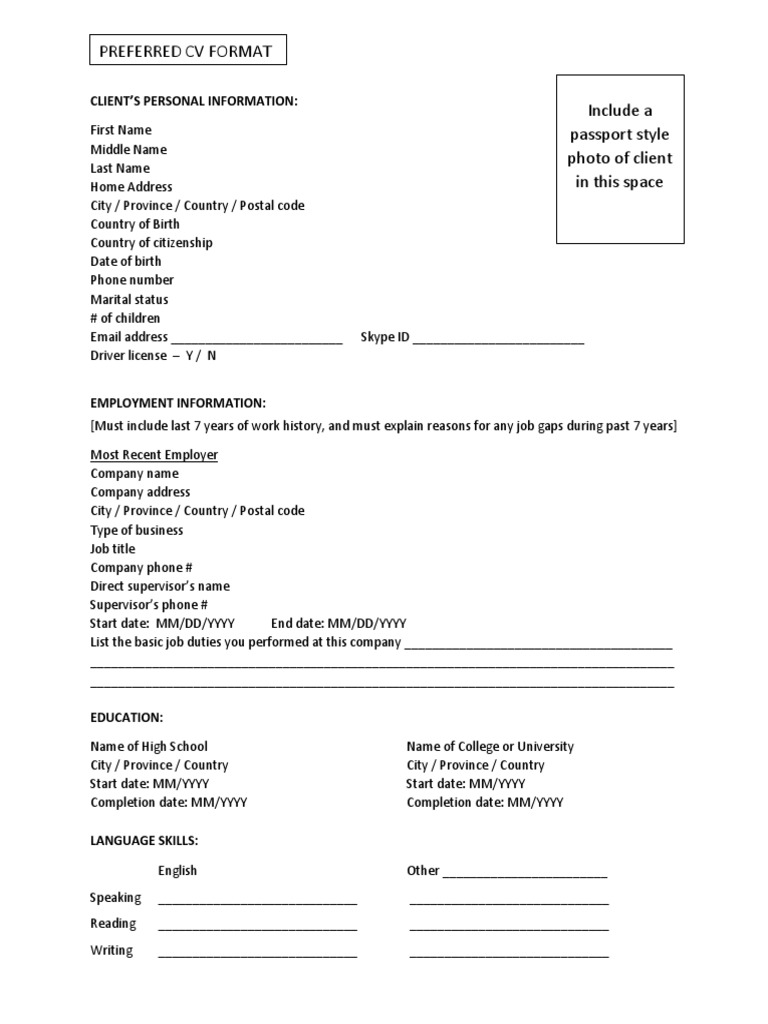 Preferred CV Format: Client'S Personal Information | PDF